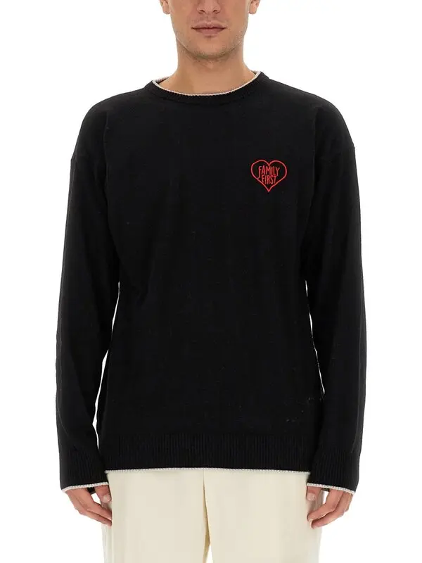 FAMILY FIRST Regular Fit Logo Emblem Sweater - Black
