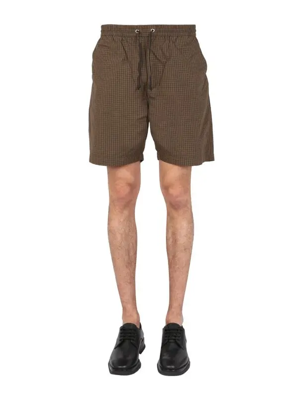 Universal Works Mini Check Pattern Bermuda Shorts - Brown