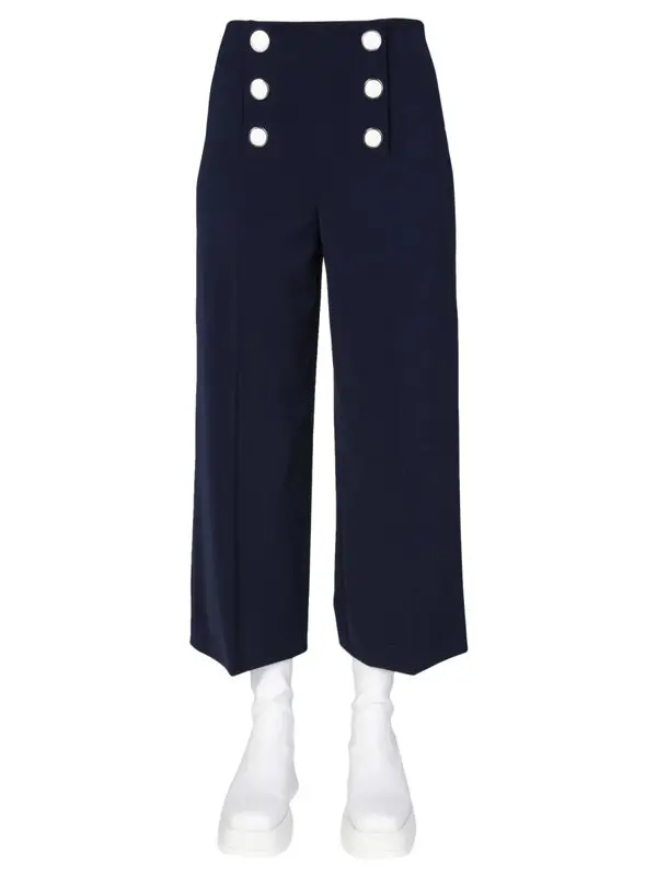 Moschino Wide Leg Trousers With Button Detail - Blue
