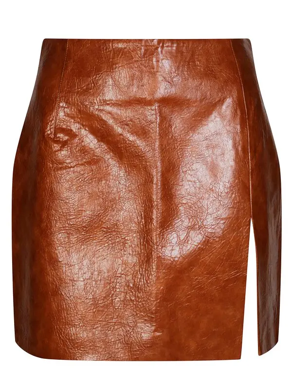 Andamane Chic Mini Skirt With Slit - Marrone