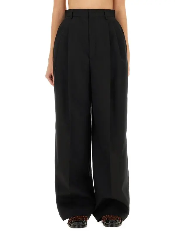 Moschino Pleated Cotton-blend Twill Wide-leg Pants - Black