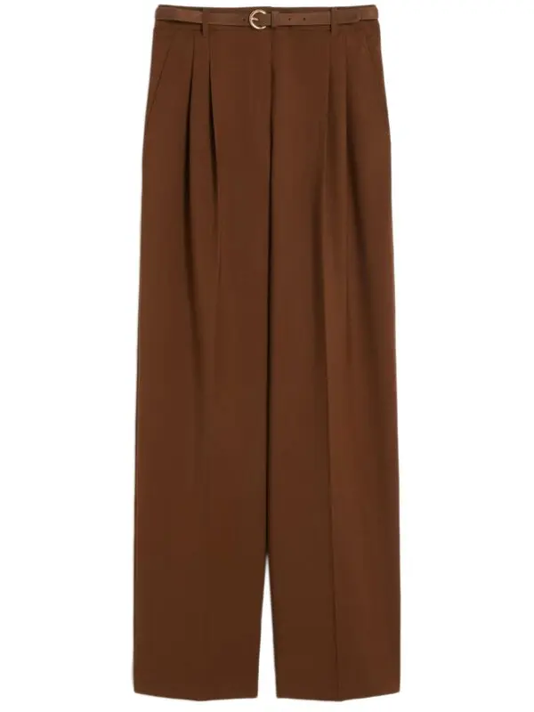 Max Mara Flowing Fit High-waisted Virgin Wool Trousers With Cinched Cuffs - Brown