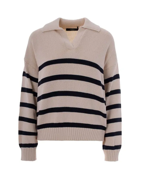 Max Mara Striped Knit Sweater With Collared Neckline - Blu
