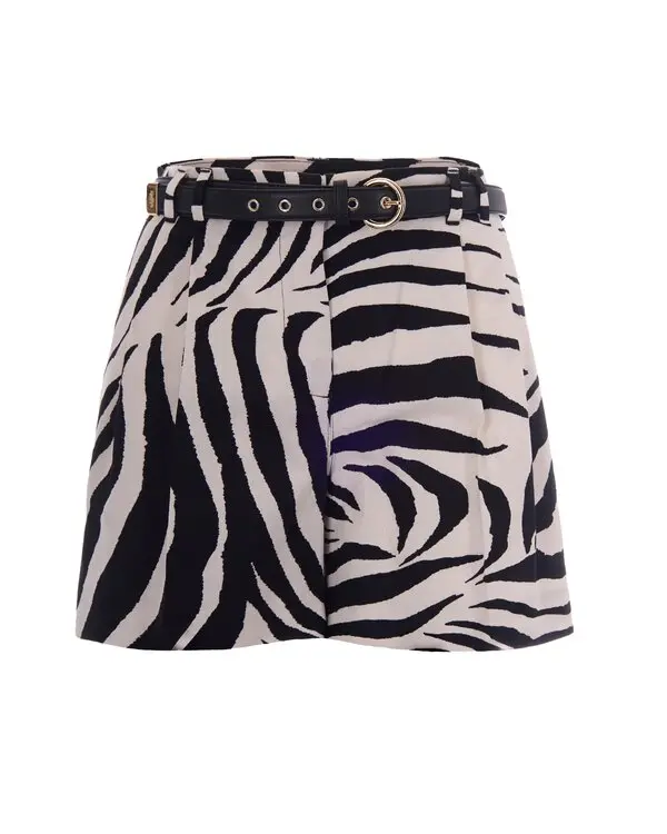 Max Mara Zebra Print Belted High-rise Shorts - Nero