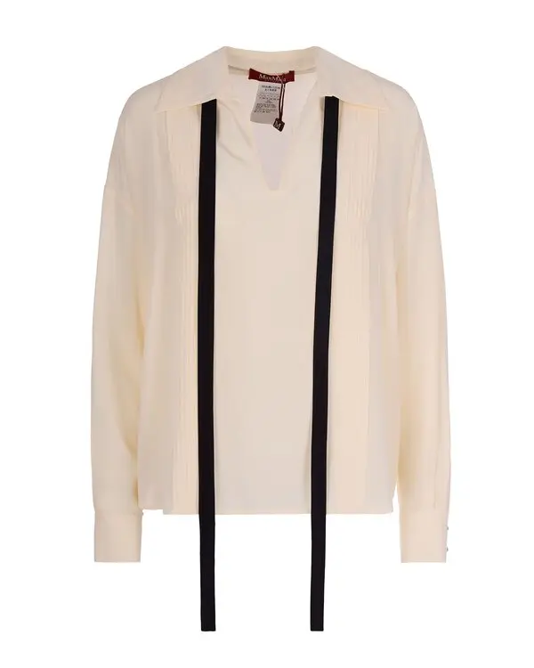 Max Mara Pleated Tie-neck Blouse - Beige
