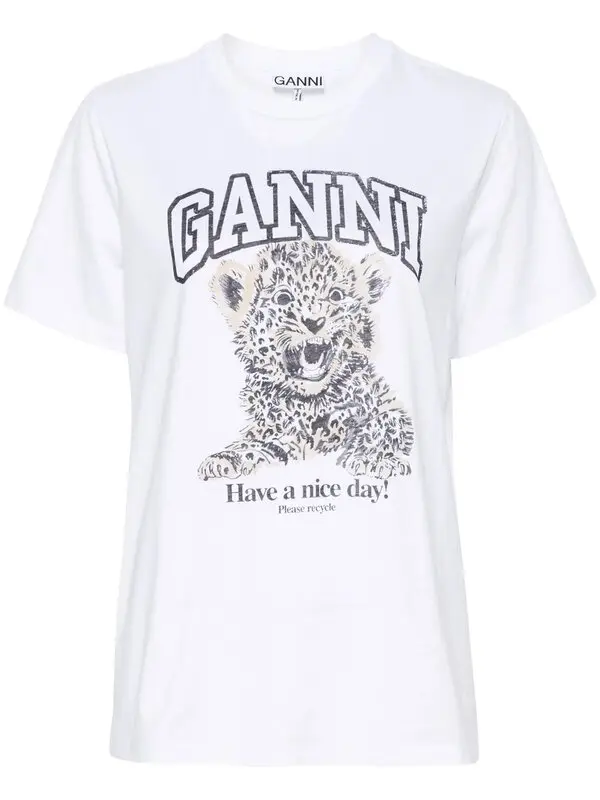 GANNI Short Sleeve Round Neck T-shirt