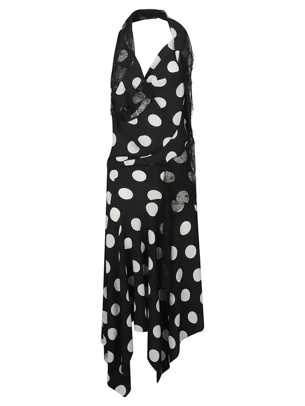 Junya Watanabe Polka Dot Asymmetric Hem Midi Dress With Lace Inserts