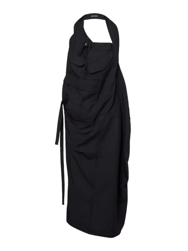 Junya Watanabe Halterneck Wool Midi Dress With Utility Pockets - Black