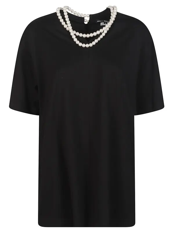 Junya Watanabe Cotton T-shirt With Pearl Necklace Detail - Black