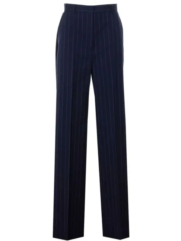 Max Mara Striped Virgin Wool Trousers - Navy