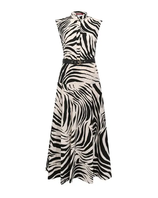 Max Mara Zebra Print Belted Midi Dress - Nero