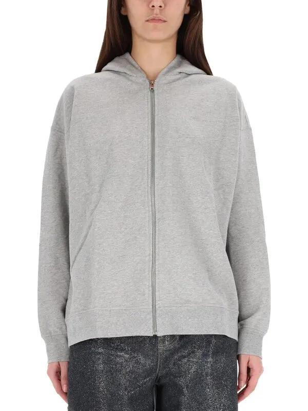 GANNI Zip-up Hoodie With Attached Hood - Grey