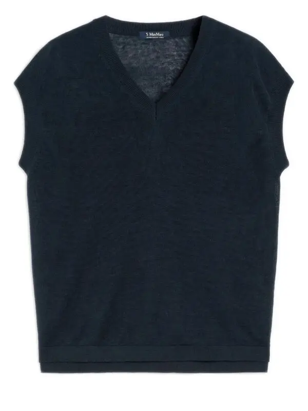 Max Mara V-neck Fine Knit Linen Sweater - Blue