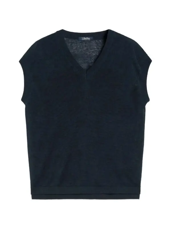 Max Mara Classic Linen V-neck Sweater Vest - Navy