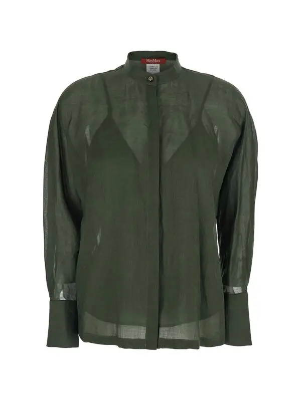 Max Mara Sheer Mandarin Collar Long Sleeve Blouse - Kaki