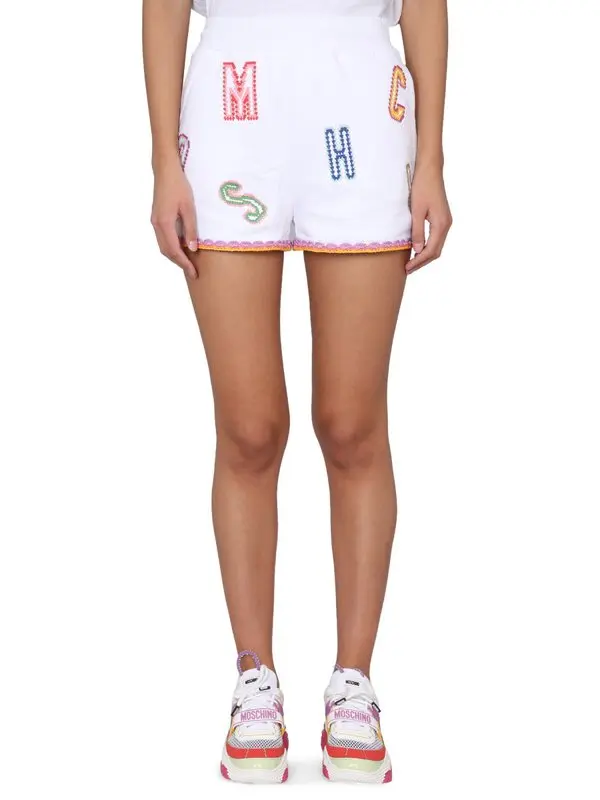 Moschino Lettering Embroidered Bermuda Shorts - White