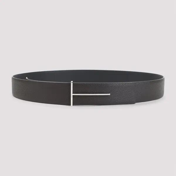 TOM FORD Grain Leather Slim T Reversible Belt - Brown