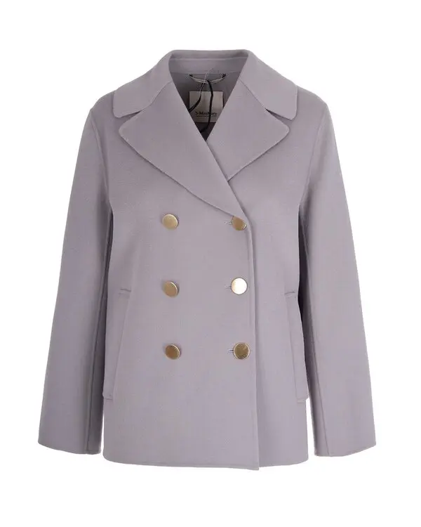 Max Mara Double Breasted Wool Coat With Notched Lapel - Avio