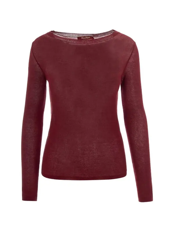Max Mara Sheer Knit Boat Neck Long Sleeve Top