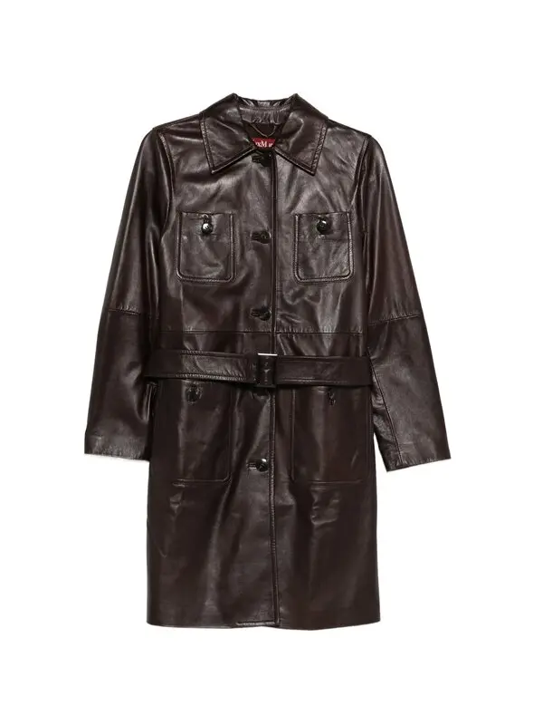Max Mara Leather Belted Trench Coat - Brown