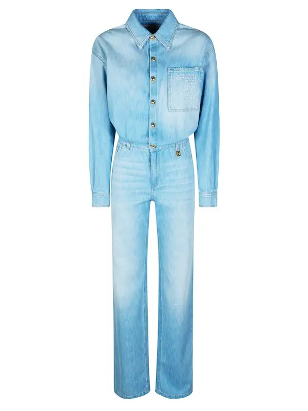 Elisabetta Franchi Tuta In Denim Con Dettaglio Lettering - Blu