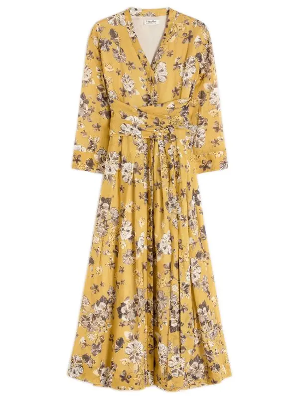 Max Mara Floral Print V-neck Belted Mini Dress - Giallo