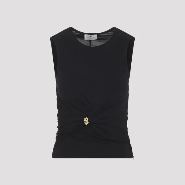 Elisabetta Franchi Ruched V-neck Sleeveless Top - Black