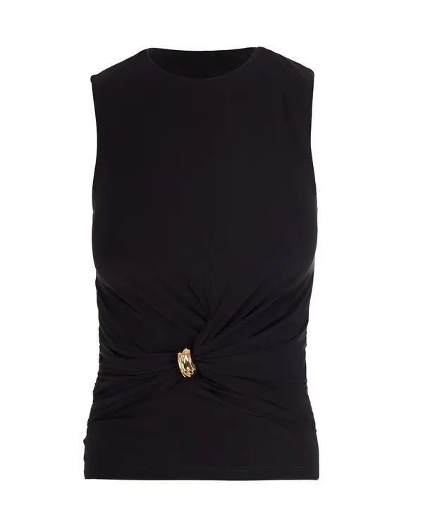 Elisabetta Franchi Sleeveless Ruched Top With Gold-tone Ring Detail - Nero