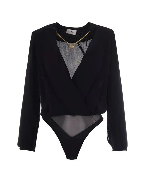 Elisabetta Franchi White Bodysuit With Chain Detail - Nero