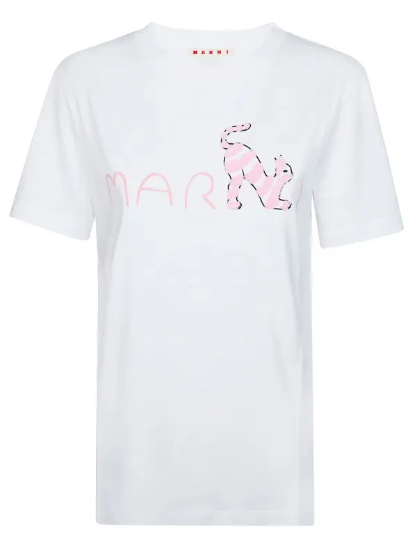 Marni Flocked Logo Animal Print T-shirt - Bianco