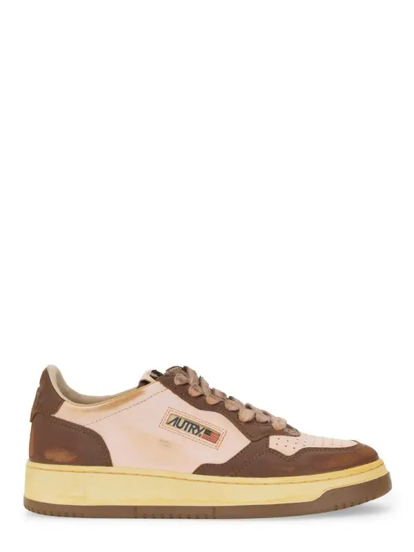 AUTRY Distressed Leather And Suede Low Top Sneakers - Brown