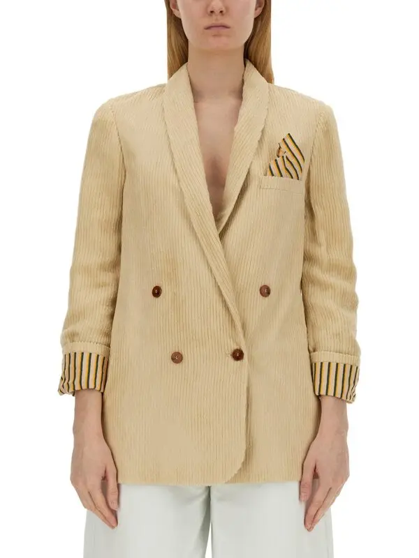ALYSI Double-breasted Ribbed Blazer - Ivory