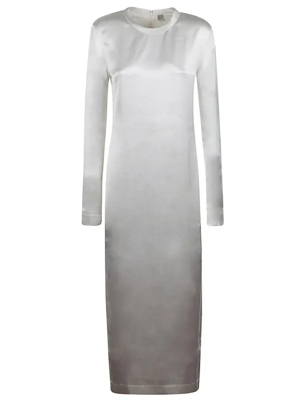 TOTEME Long Satin Crewneck Dress - White