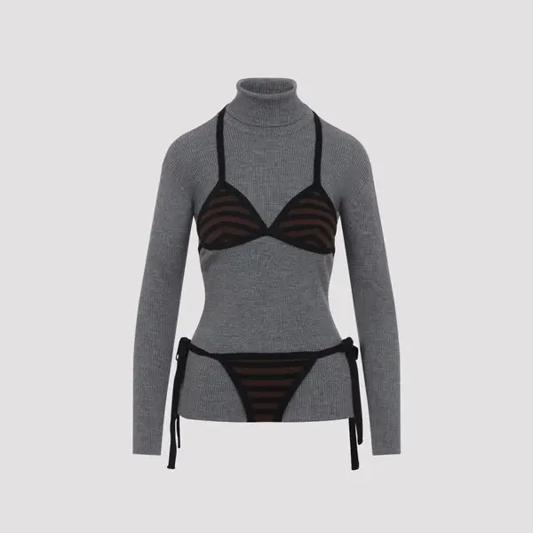 Moschino Virgin Wool Turtleneck With Striped Bikini Set