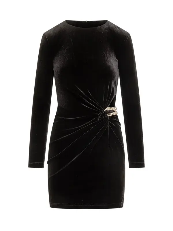 SELF-PORTRAIT Draped Velvet Mini Dress - Black
