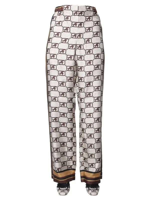 Alberta Ferretti Monogram Print Tailored Trousers - Beige