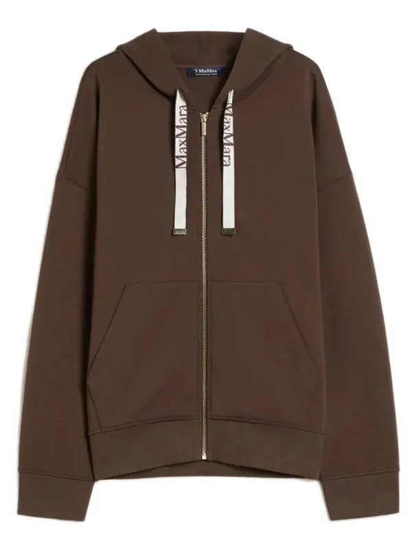 Max Mara Stylish Long Sleeve Zip-up Sweater With Kangaroo Pocket Size - Brown
