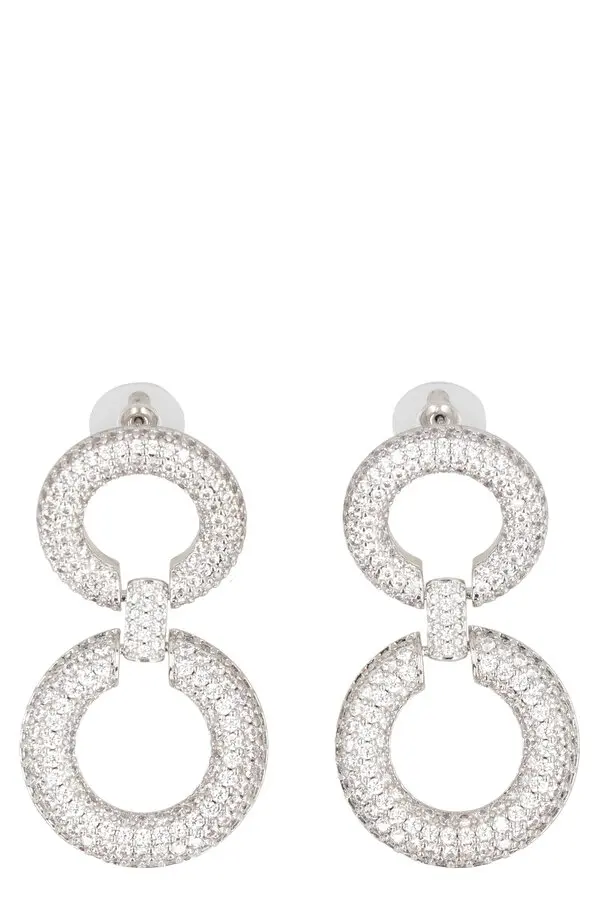 SELF-PORTRAIT Crystal Link Mini Earrings Elegant Two-ring Design - Silver