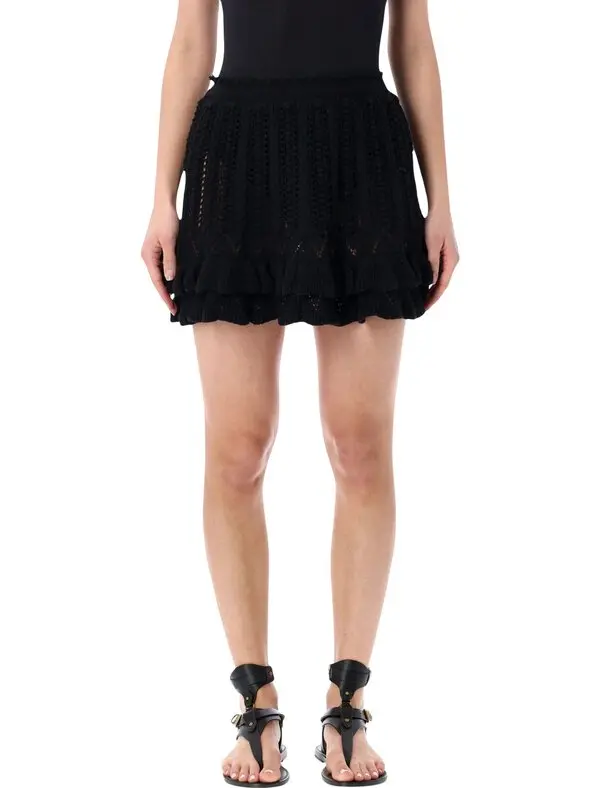 MARANT ETOILE Embroidered Ruffled Mini Skirt - Black