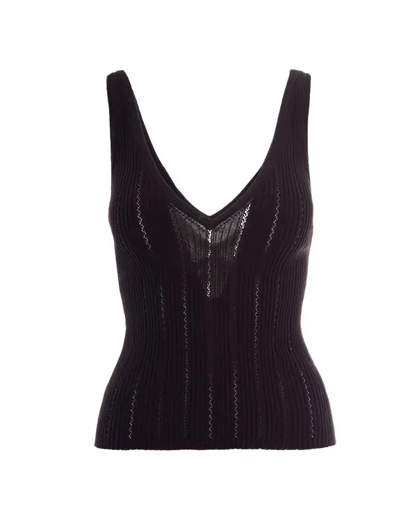SESSUN Ribbed V-neck Knit Top - Espresso