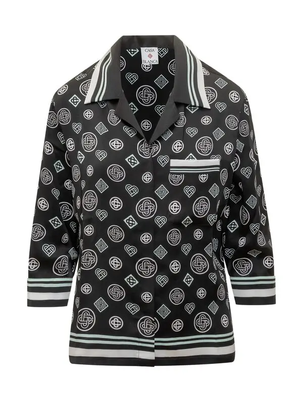 Casablanca Silk Logo Pyjama Shirt - Nero