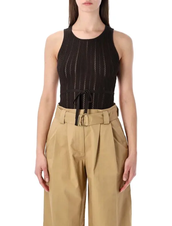 SESSUN Sleeveless Knit Top With Tie Detail - Brown