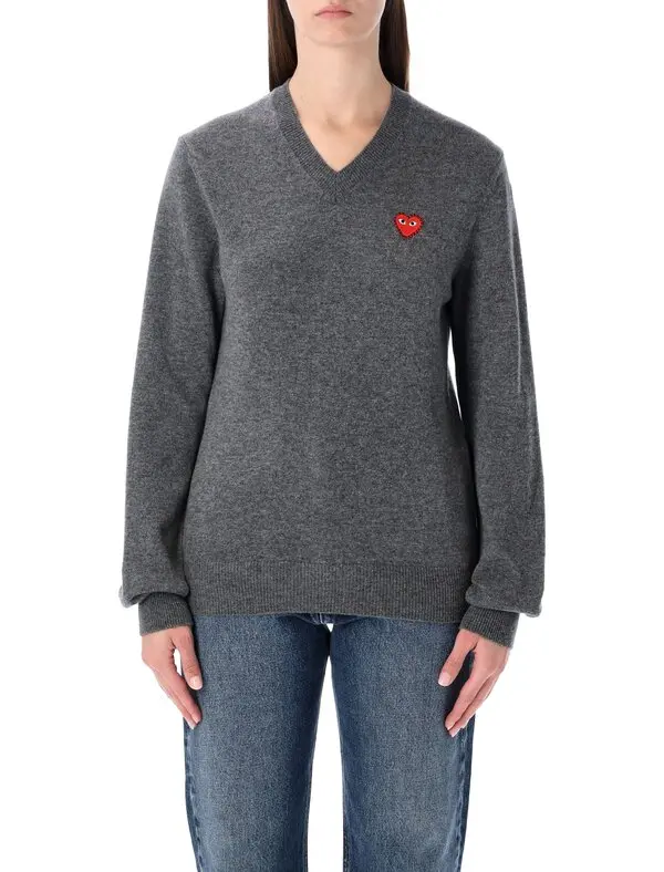 Play Comme Des Garcon V-neck Pullover With Red Emblem
