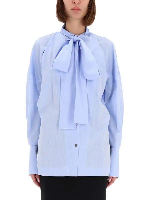 THELATEST Bow Neck Button-front Blouse - Azure