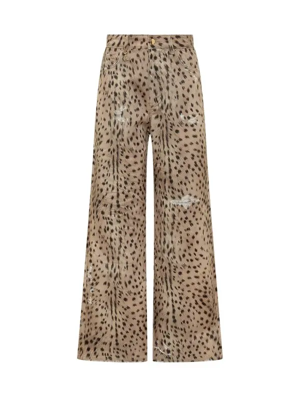 Amiri Jet Set Animal Print Wide Leg Denim Pants - Dark Brown
