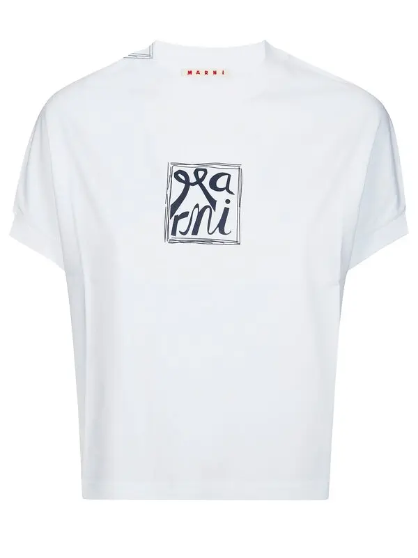 Marni Jersey T-shirt With Scribbled Logo - Bianco