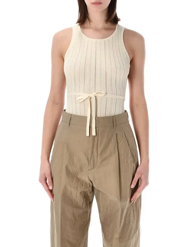 SESSUN Sleeveless Knit Bodysuit With Adjustable Waist Ties And Cut-out Back - Fleur De Sal