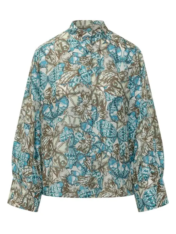 Momoni Printed Shirt With Elegant Neckline - Blu Avio/salvia