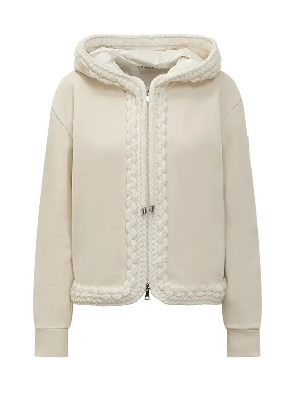 Moncler Knit Hooded T-shirt With Braided Trim - Panna