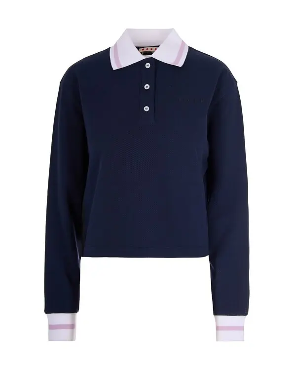 Marni Long Sleeve Cotton Piqué Polo Shirt - Blublack